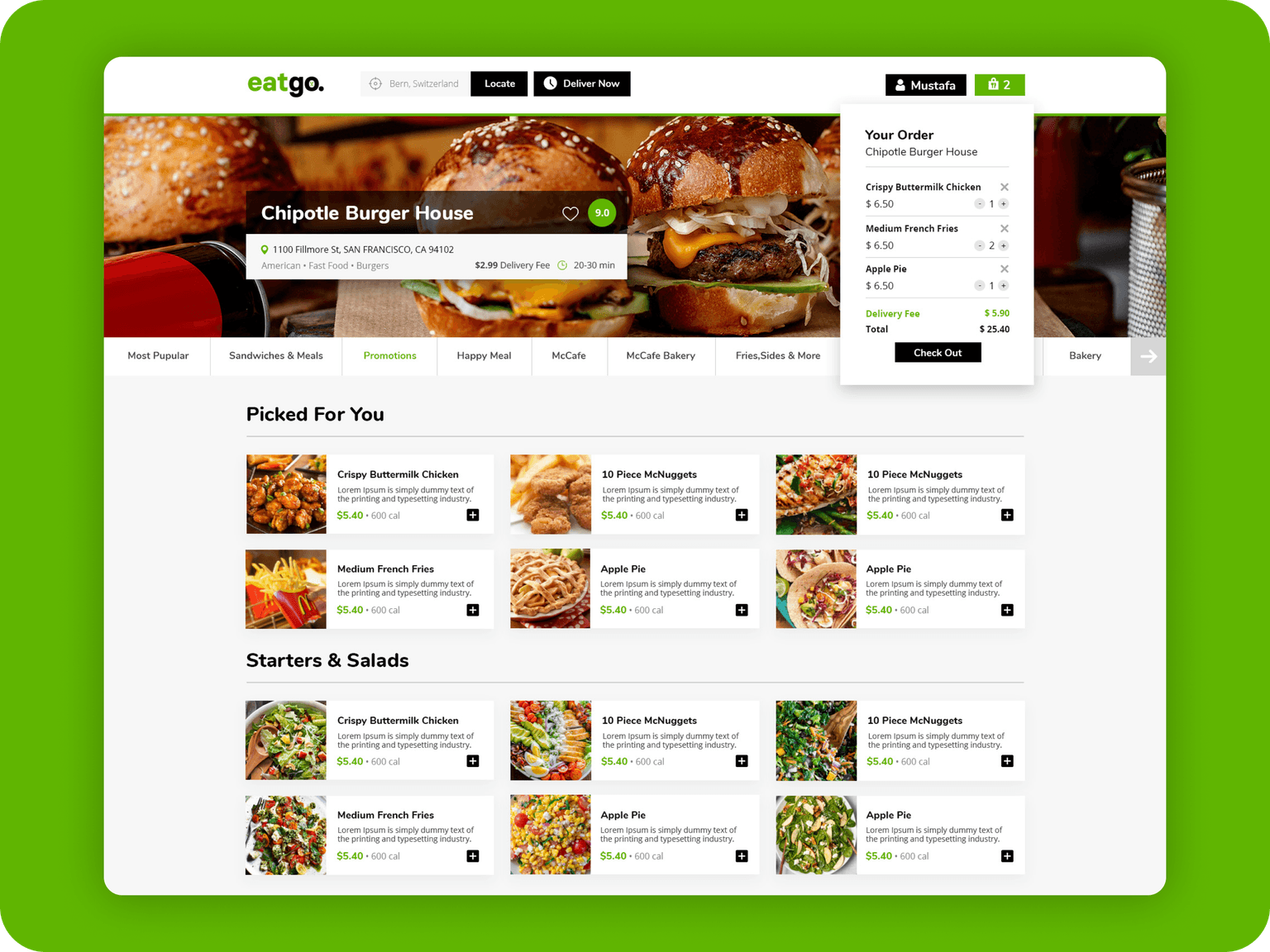 Eatgo Food Delivery Web UI Design